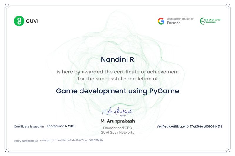 Nandini R on LinkedIn: #python #guvi #pygame #gamedevelopment # ... Nandini R on LinkedIn: #python #guvi #pygame #gamedevelopment # ...