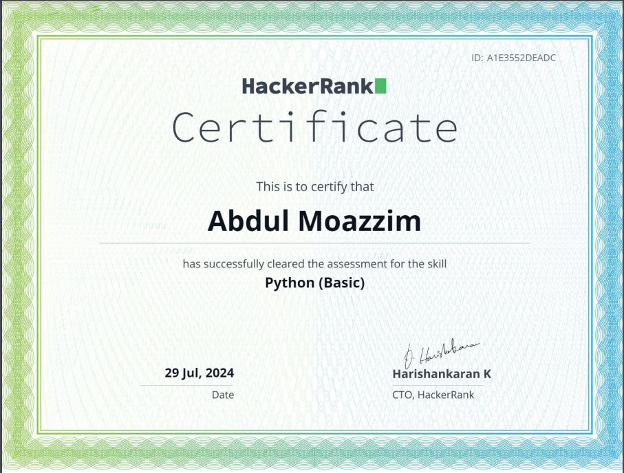 Abdul Moazzim on LinkedIn: #python #hackerrank #certification #coding # ... Abdul Moazzim on LinkedIn: #python #hackerrank #certification #coding # ...
