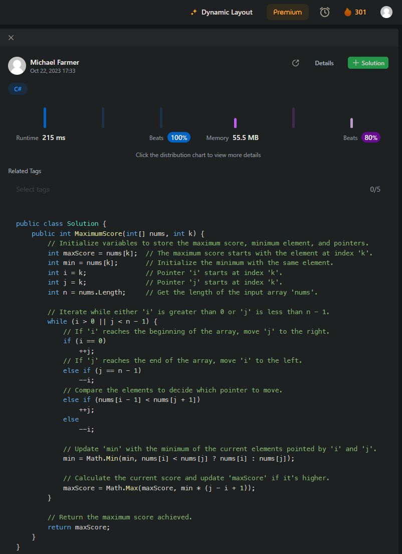 LeetCode: Maximum Score of Subarray (Hard) | Michael Farmer posted on ... LeetCode: Maximum Score of Subarray (Hard) | Michael Farmer posted on ...