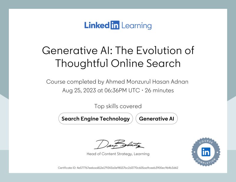 Ahmed Monzurul Hasan Adnan on LinkedIn: Certificate of Completion Ahmed Monzurul Hasan Adnan on LinkedIn: Certificate of Completion