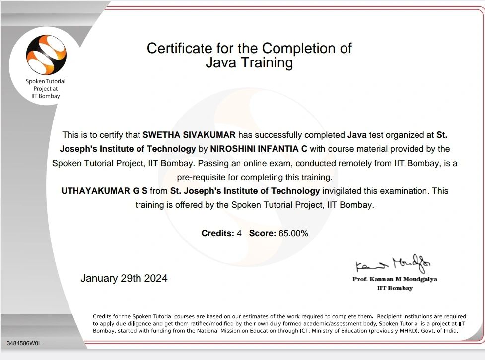 Swetha S on LinkedIn: successfully completed the java certification Swetha S on LinkedIn: successfully completed the java certification