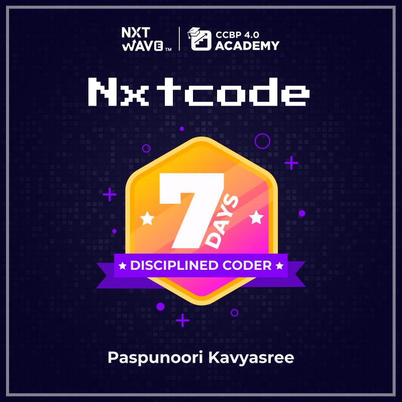 Paspunoori Kavyasree on LinkedIn: #ccbp #nxtcodechallenge Paspunoori Kavyasree on LinkedIn: #ccbp #nxtcodechallenge
