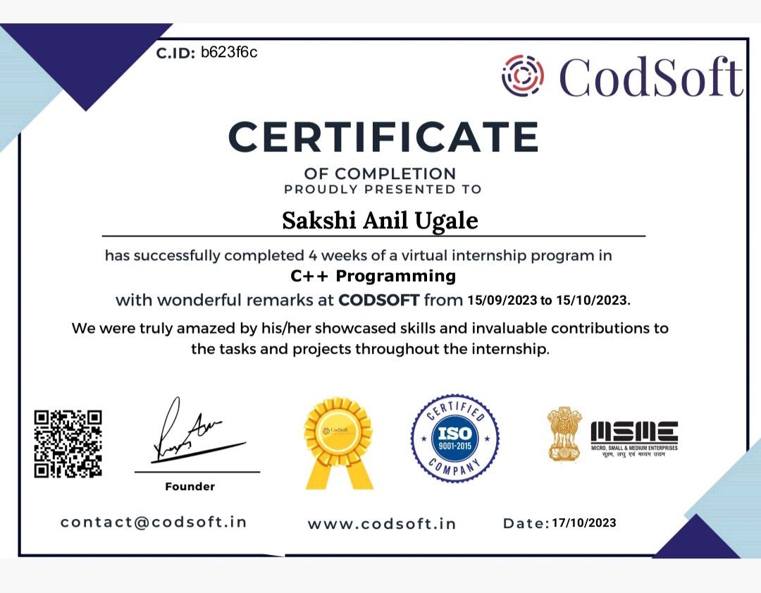 Sakshi Ugale on LinkedIn: #codsoft #intern #internship # ... Sakshi Ugale on LinkedIn: #codsoft #intern #internship # ...