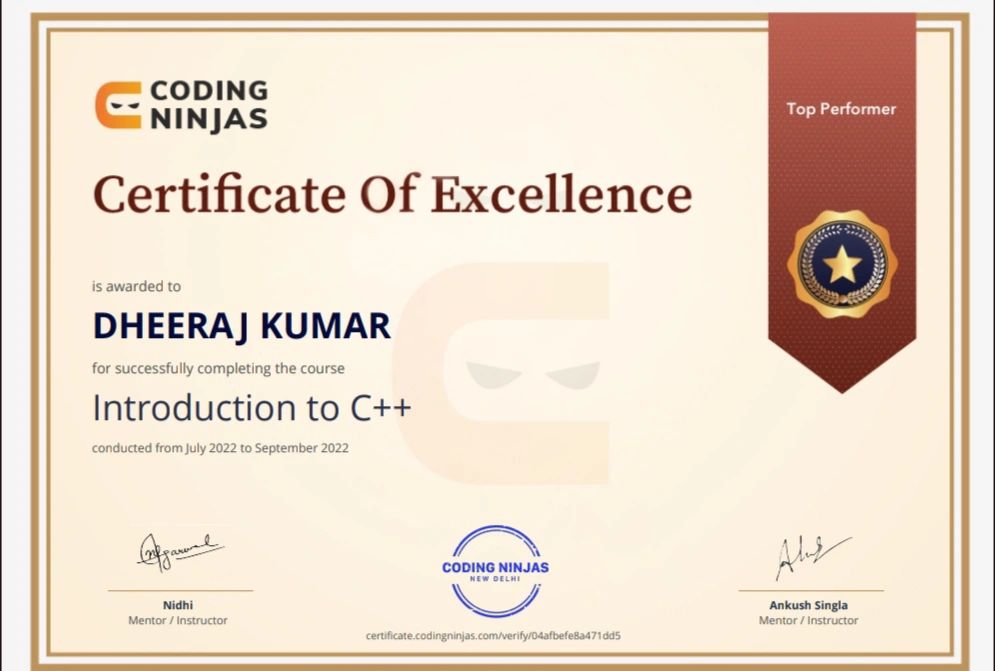 Dheeraj Kumar on LinkedIn: Successfully completed the Coding Ninjas ... Dheeraj Kumar on LinkedIn: Successfully completed the Coding Ninjas ...