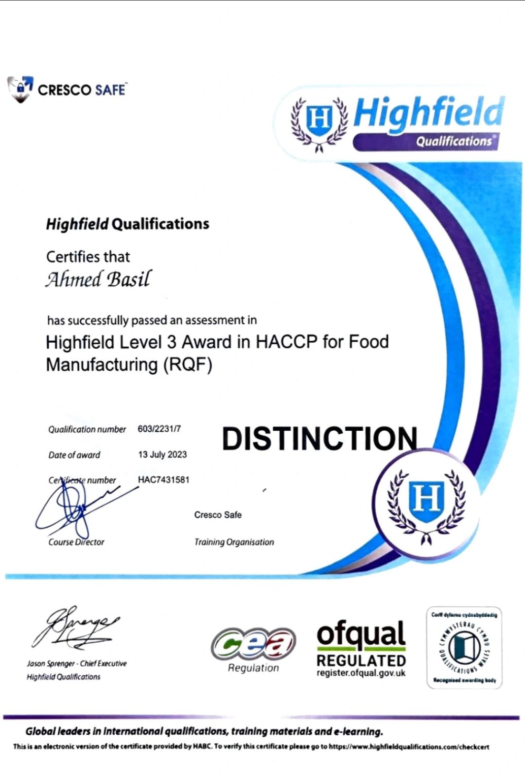 Ahmed Basil on LinkedIn: #highfield #haccp Ahmed Basil on LinkedIn: #highfield #haccp