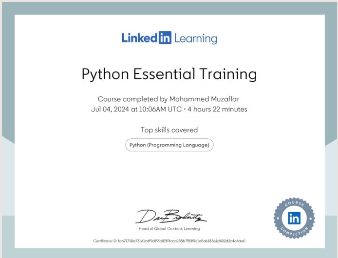 Mohammed Muzaffar on LinkedIn: #python #programming #linkedinlearning # ... Mohammed Muzaffar on LinkedIn: #python #programming #linkedinlearning # ...