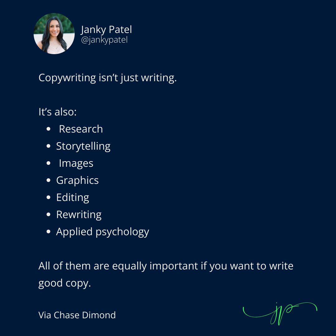 Janky Patel on LinkedIn: Copywriting isn’t just writing. Via Chase ... Janky Patel on LinkedIn: Copywriting isn’t just writing. Via Chase ...