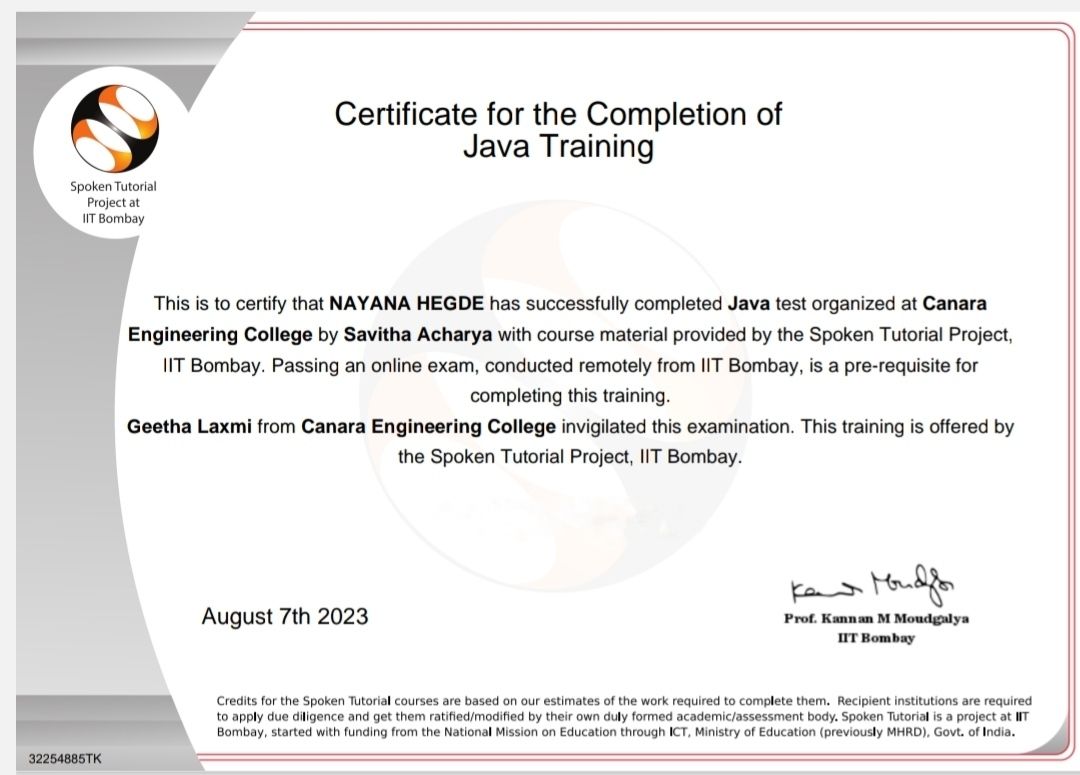Nayana Hegde on LinkedIn: Completed Java programming course offered by ... Nayana Hegde on LinkedIn: Completed Java programming course offered by ...