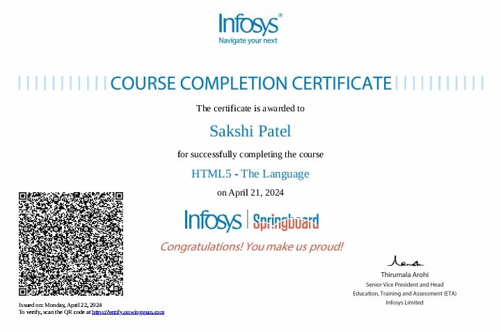 Sakshi Patel on LinkedIn: #infosysspringboard #html #webdevelopment Sakshi Patel on LinkedIn: #infosysspringboard #html #webdevelopment