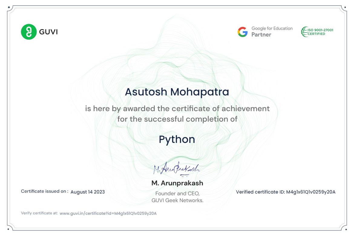 Asutosh mohapatra on LinkedIn: #guvi #google #python Asutosh mohapatra on LinkedIn: #guvi #google #python