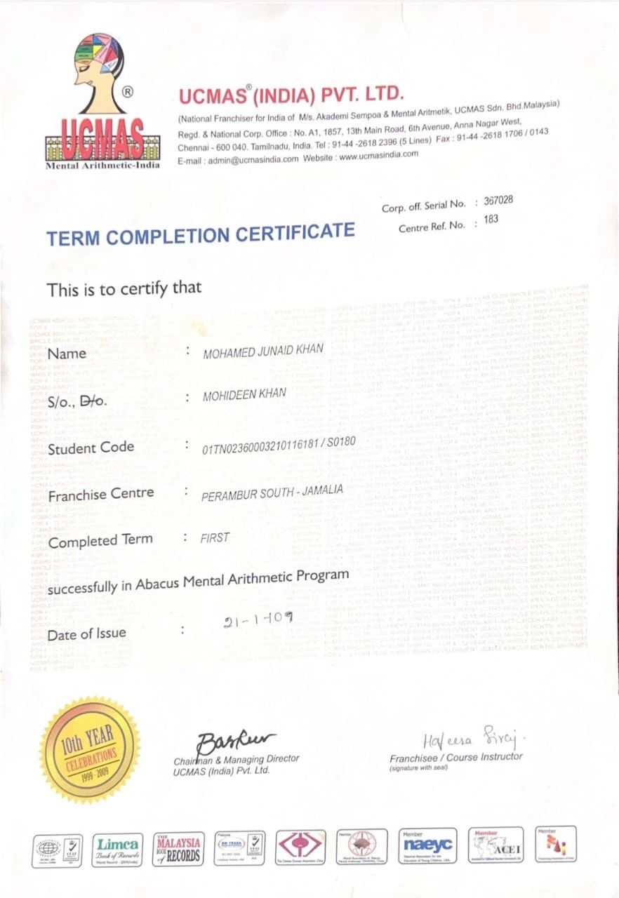 Mohamed Junaid Khan on LinkedIn: Abacus Arithmetic Maths Training ... Mohamed Junaid Khan on LinkedIn: Abacus Arithmetic Maths Training ...