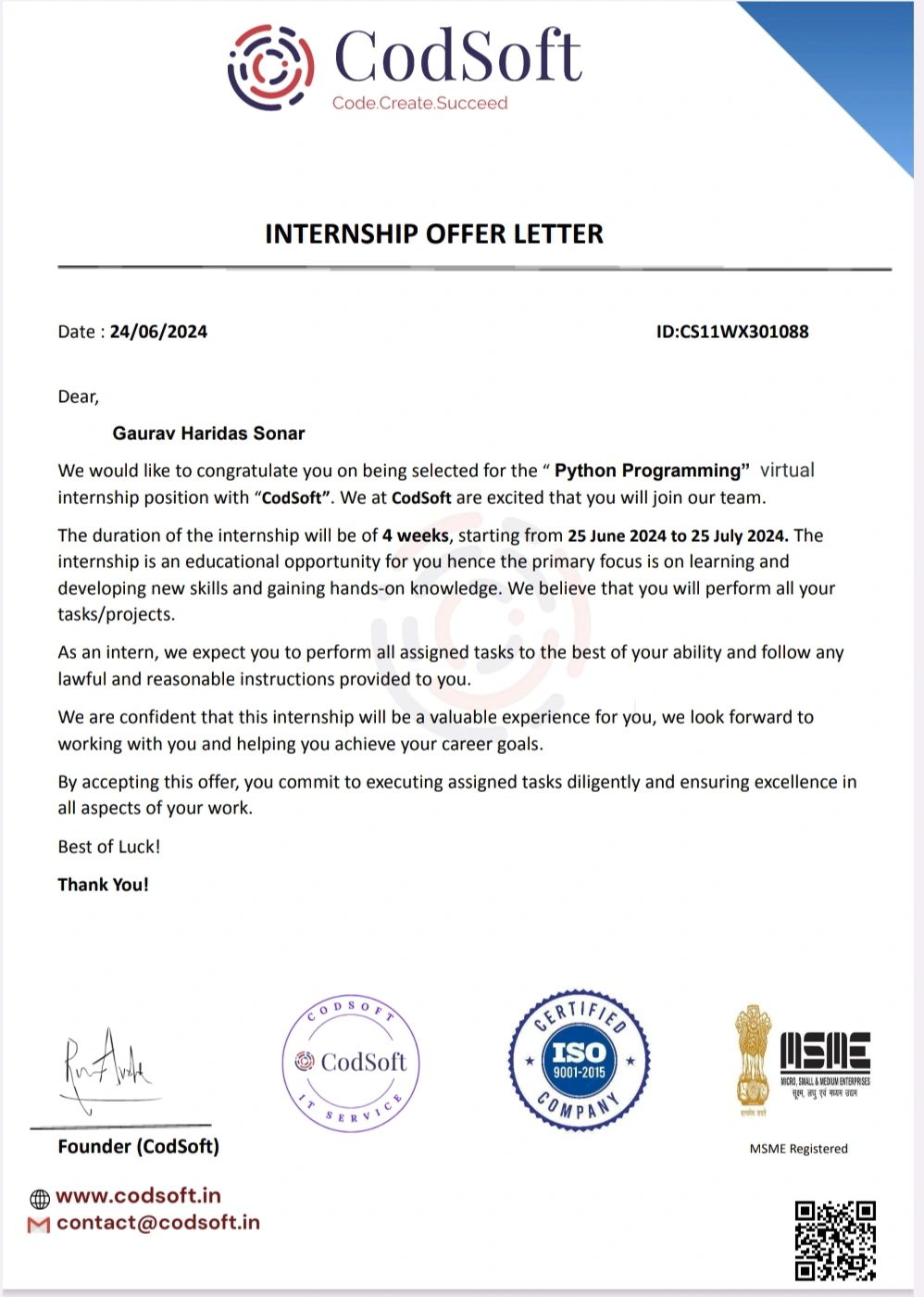 Gaurav Sonar on LinkedIn: #internship #codesoft #careerjourney # ... Gaurav Sonar on LinkedIn: #internship #codesoft #careerjourney # ...