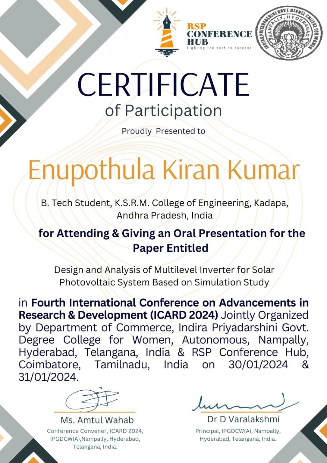 E KIRAN KUMAR on LinkedIn: presentation certificate E KIRAN KUMAR on LinkedIn: presentation certificate