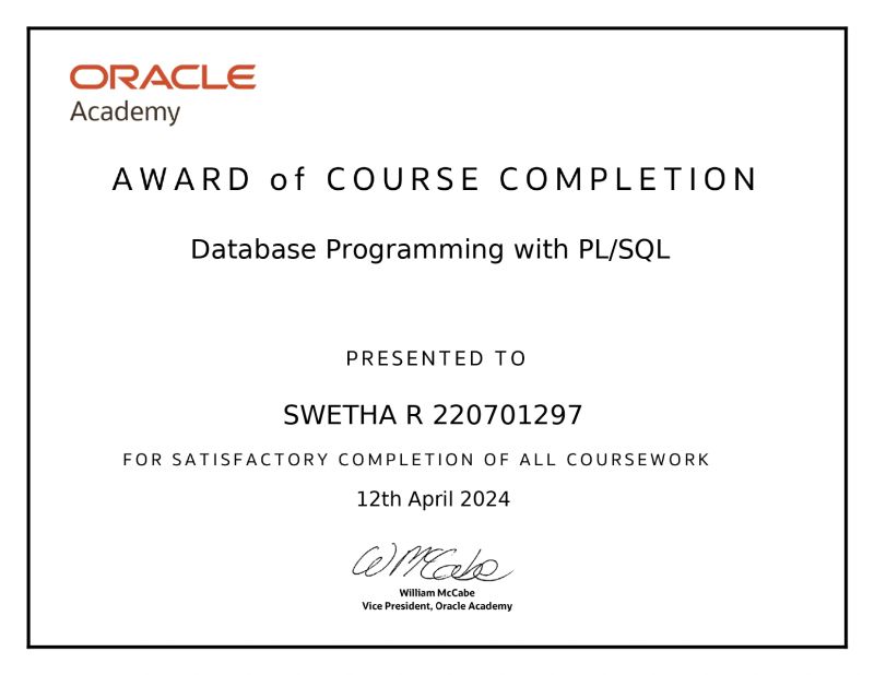 Swetha Ramesh on LinkedIn: #oraclecertification #plsql # ... Swetha Ramesh on LinkedIn: #oraclecertification #plsql # ...