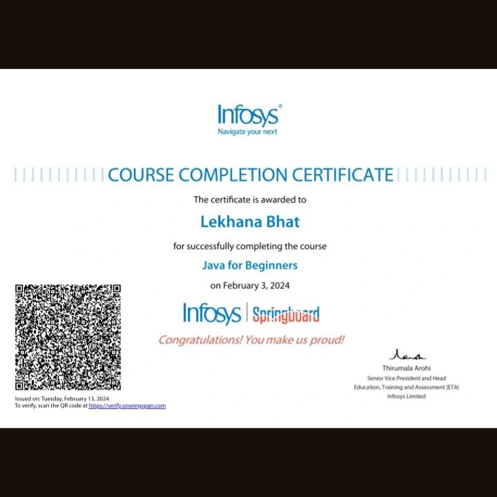 Lekhana Bhat on LinkedIn: #infosysspringboard #java #javaprogramming # ... Lekhana Bhat on LinkedIn: #infosysspringboard #java #javaprogramming # ...