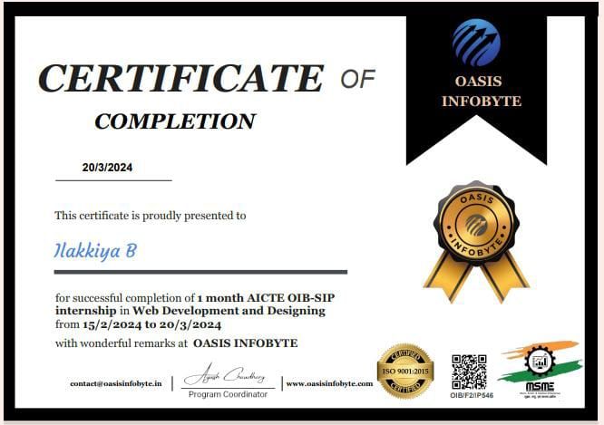 Ilakkiya baskaran on LinkedIn: #oasis #oasisinfobyteinternship Ilakkiya baskaran on LinkedIn: #oasis #oasisinfobyteinternship