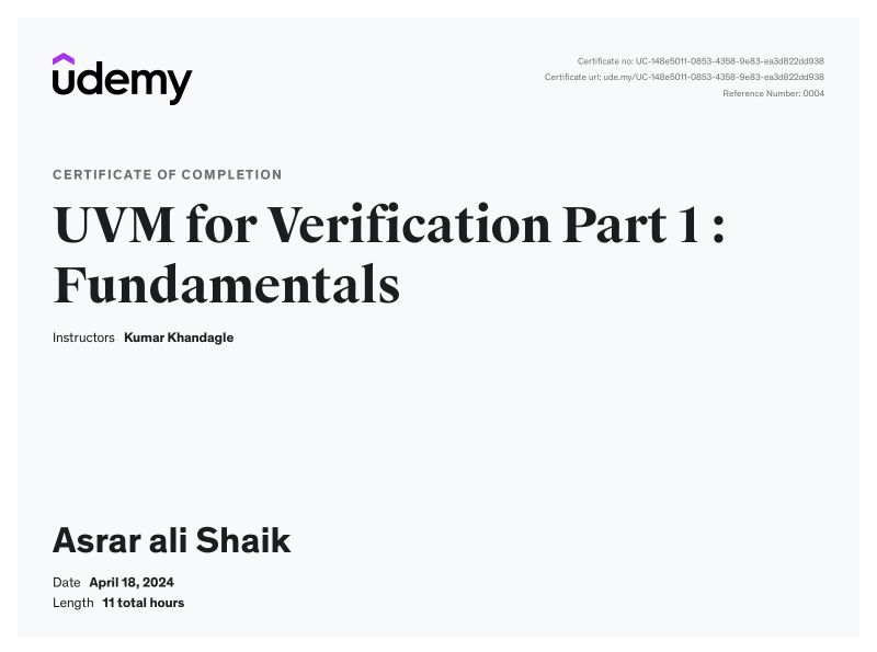 Asrar Ali Shaik on LinkedIn: UVM for Verification Part 1 : Fundamentals ... Asrar Ali Shaik on LinkedIn: UVM for Verification Part 1 : Fundamentals ...