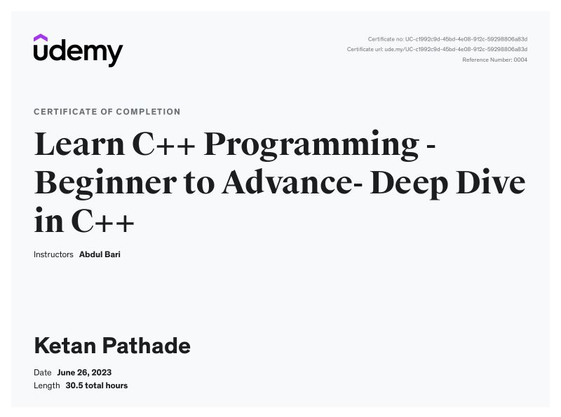 Ketan Pathade on LinkedIn: #c #programmingskills #udemycertification # ... Ketan Pathade on LinkedIn: #c #programmingskills #udemycertification # ...