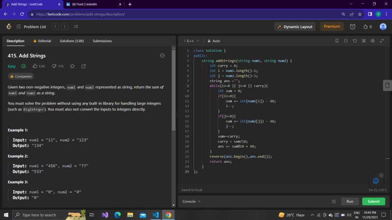 Shohib Khan on LinkedIn: Day (34/100) * Of Code: - QUE:-415. Add ... Shohib Khan on LinkedIn: Day (34/100) * Of Code: - QUE:-415. Add ...