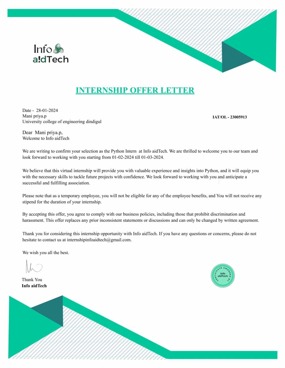 Mani priya Paramasivam on LinkedIn: #infoaidtech #pythonprogramming Mani priya Paramasivam on LinkedIn: #infoaidtech #pythonprogramming