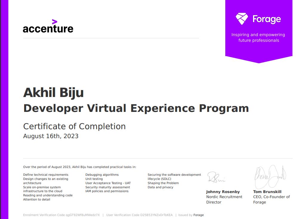 Akhil Biju on LinkedIn: #internship #accenturedeveloper #foragesuccess ... Akhil Biju on LinkedIn: #internship #accenturedeveloper #foragesuccess ...