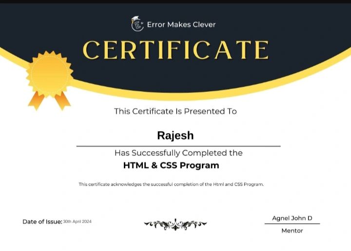 Rajesh M on LinkedIn: #html #css #webdevelopment #certificate # ... Rajesh M on LinkedIn: #html #css #webdevelopment #certificate # ...