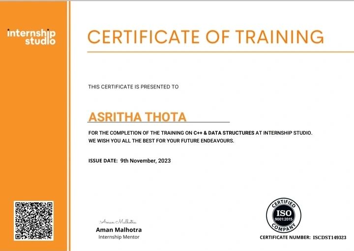 Thota Asritha on LinkedIn: #c #internship #training #internship Thota Asritha on LinkedIn: #c #internship #training #internship
