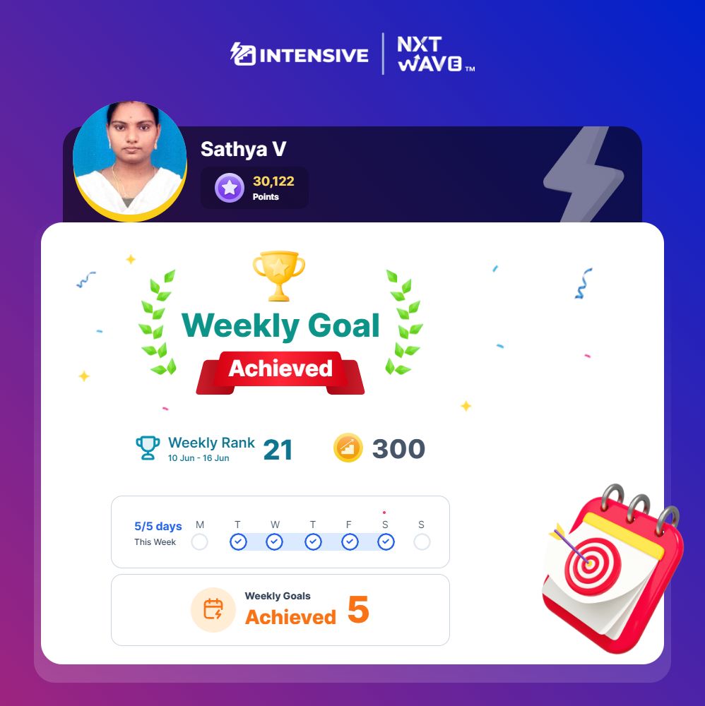 Sathya V on LinkedIn: #nxtwave #30dayscodechallenge #day17 Sathya V on LinkedIn: #nxtwave #30dayscodechallenge #day17