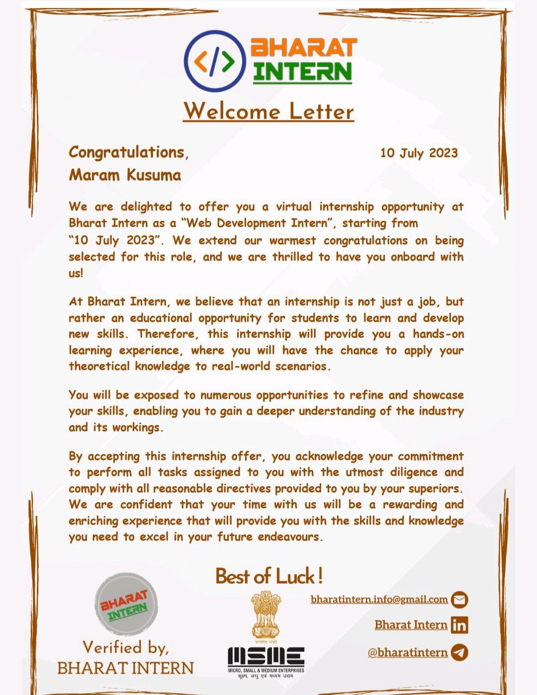 Maram Kusuma on LinkedIn: #bharatintern #webdevelopment #internship # ... Maram Kusuma on LinkedIn: #bharatintern #webdevelopment #internship # ...