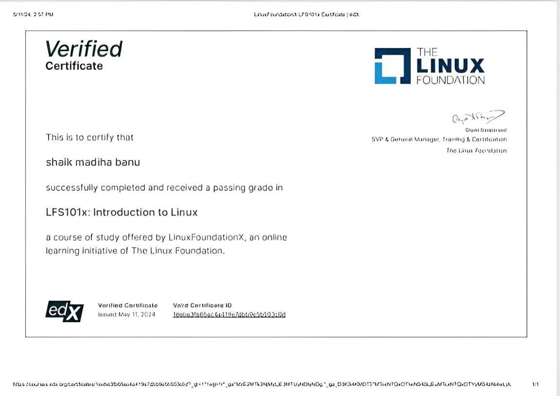 SHAIK MADIHA BANU on LinkedIn: #linux #edx #certification #techlearning SHAIK MADIHA BANU on LinkedIn: #linux #edx #certification #techlearning