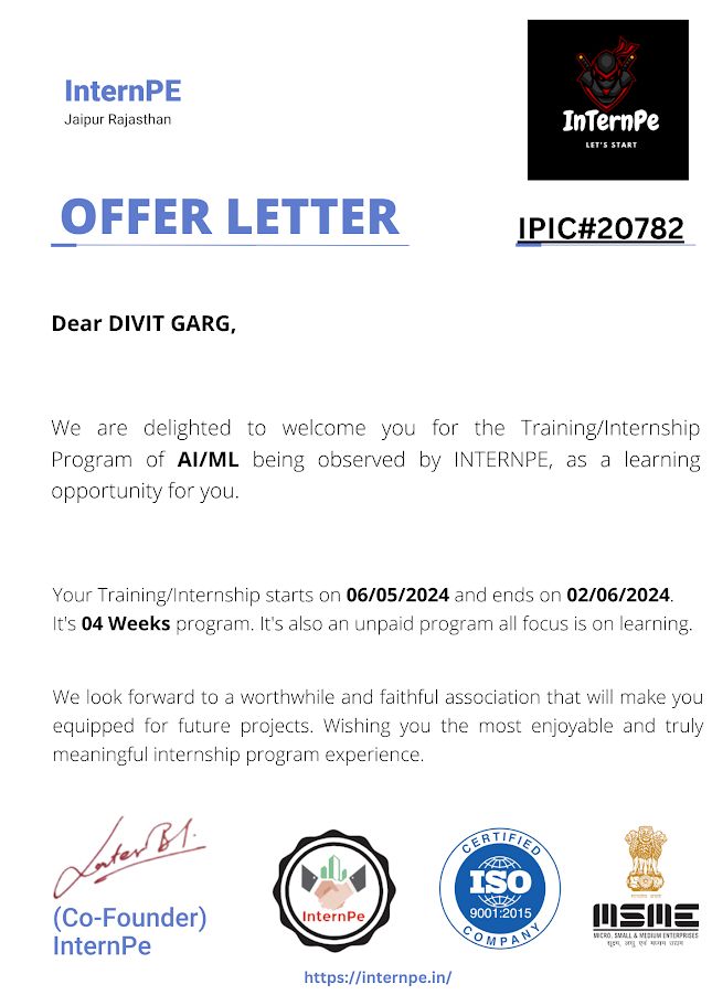 divit garg on LinkedIn: #internpe divit garg on LinkedIn: #internpe