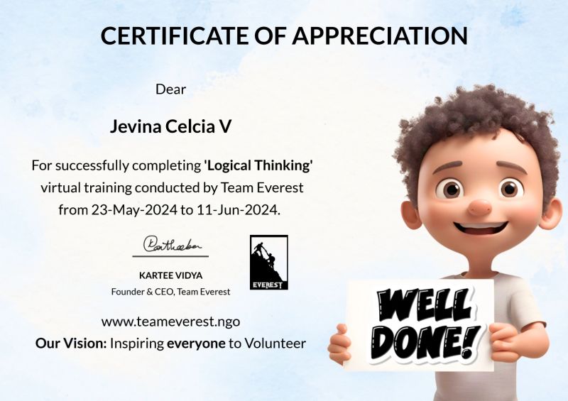 Jevina Celcia V on LinkedIn: #logicalthinking #continuouslearning # ... Jevina Celcia V on LinkedIn: #logicalthinking #continuouslearning # ...