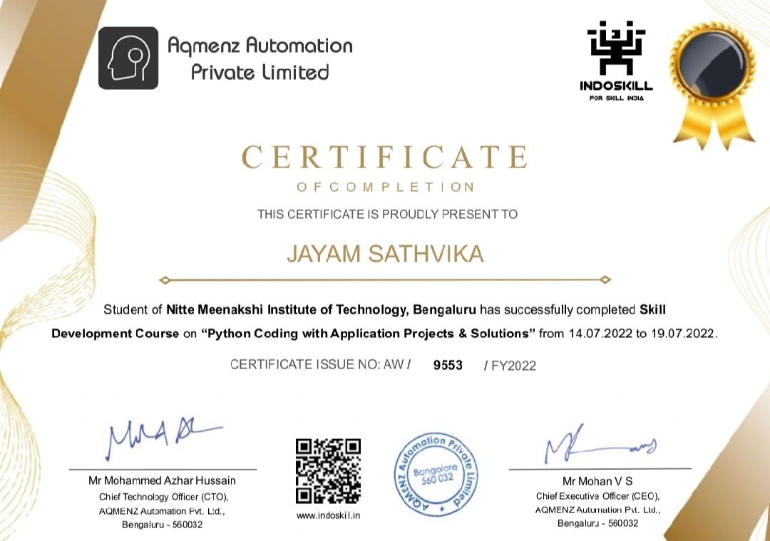 Sathvika Jayam on LinkedIn: #indoskill #python Sathvika Jayam on LinkedIn: #indoskill #python