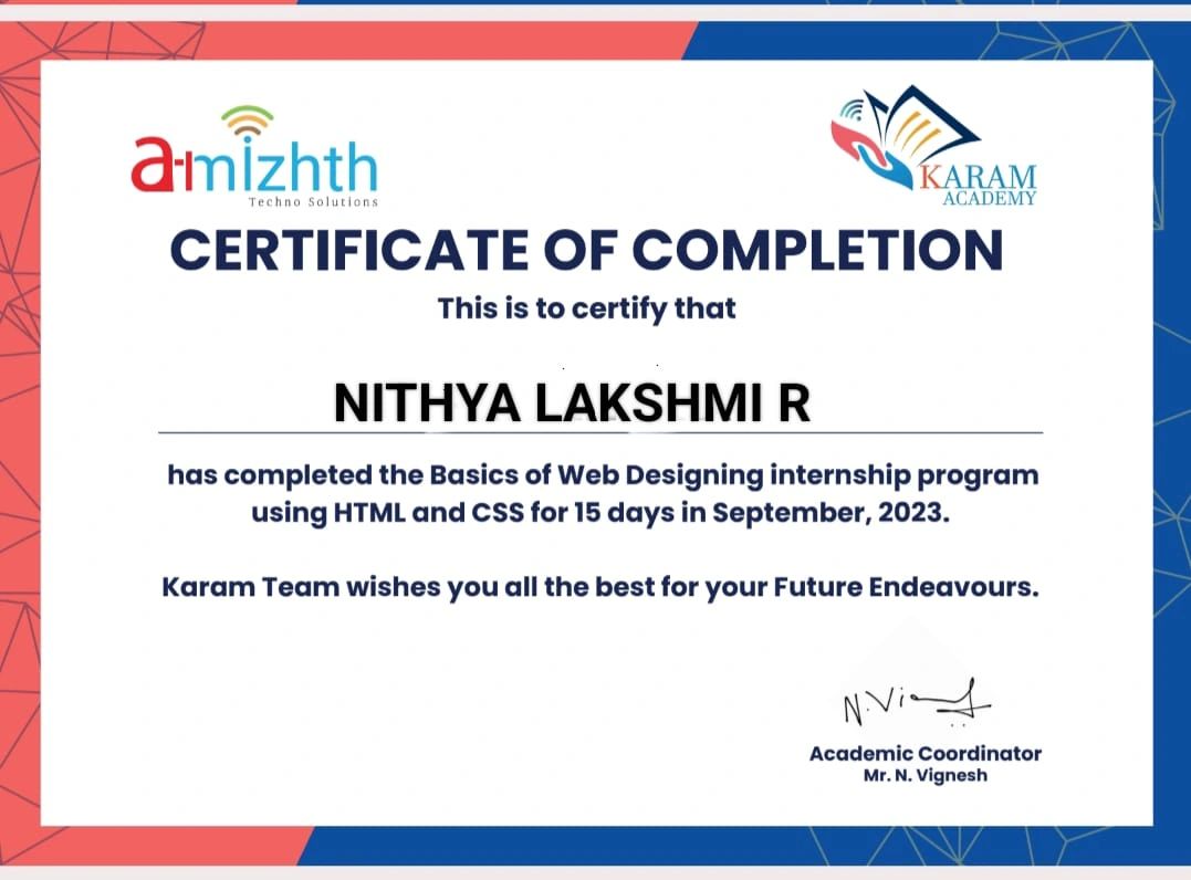 NithyaLakshmi Raja on LinkedIn: #webdevelopment #internship #html #css ... NithyaLakshmi Raja on LinkedIn: #webdevelopment #internship #html #css ...