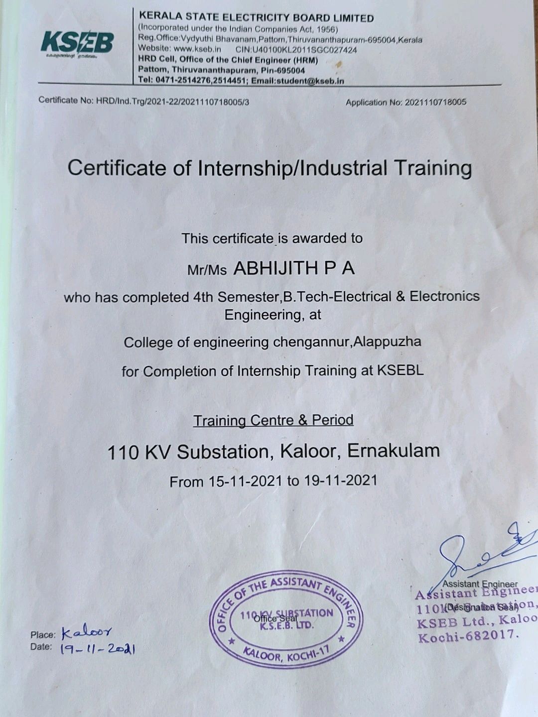Abhijith P A on LinkedIn: #internship #substation Abhijith P A on LinkedIn: #internship #substation