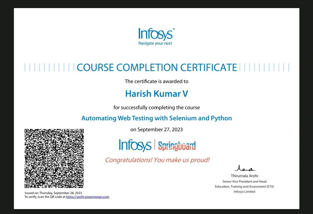 Harish Kumar V on LinkedIn: I’m happy to share that I’ve obtained a new ... Harish Kumar V on LinkedIn: I’m happy to share that I’ve obtained a new ...