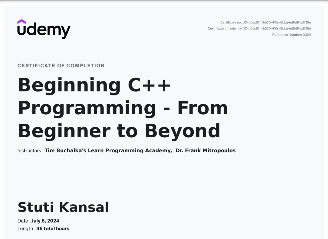 STUTI KANSAL on LinkedIn: #cplusplus #certification #programming # ... STUTI KANSAL on LinkedIn: #cplusplus #certification #programming # ...