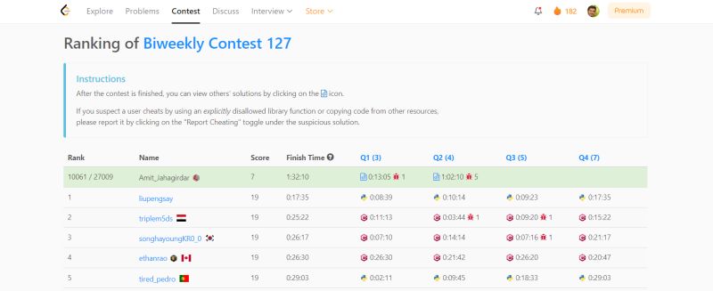 Amit Jahagirdar on LinkedIn: Solved 2/4 in biweekly contest 127 🤩 got ... Amit Jahagirdar on LinkedIn: Solved 2/4 in biweekly contest 127 🤩 got ...
