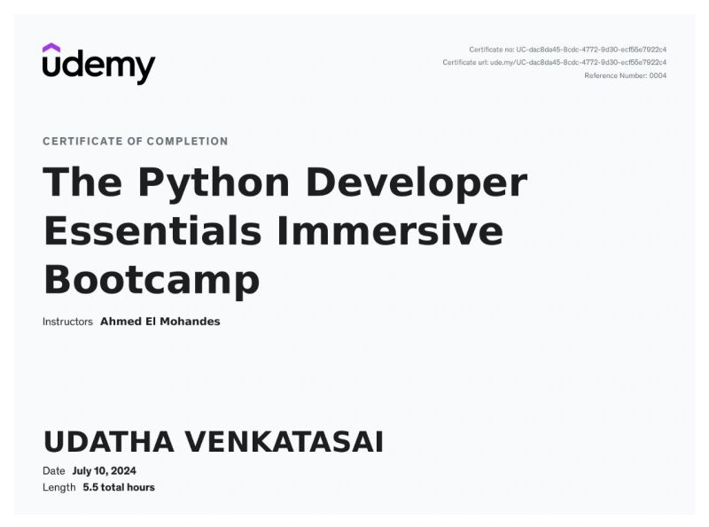 Udatha Venkatasai on LinkedIn: #pythondeveloper #bootcampgrad #udemy # ... Udatha Venkatasai on LinkedIn: #pythondeveloper #bootcampgrad #udemy # ...