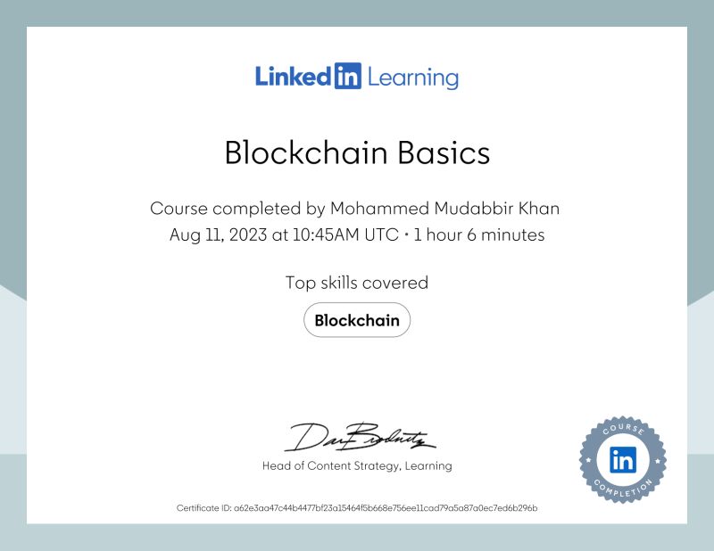 Mohammed Mudabbir Khan on LinkedIn: Certificate of Completion Mohammed Mudabbir Khan on LinkedIn: Certificate of Completion