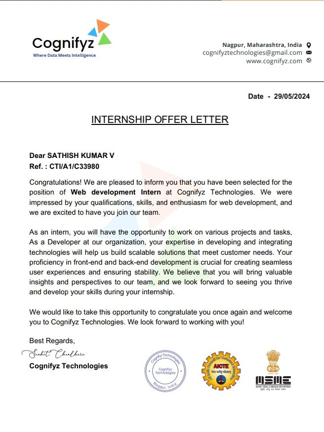 sathish kumar on LinkedIn: #cognifyz #cognifyztech #cognifyztechnologies sathish kumar on LinkedIn: #cognifyz #cognifyztech #cognifyztechnologies