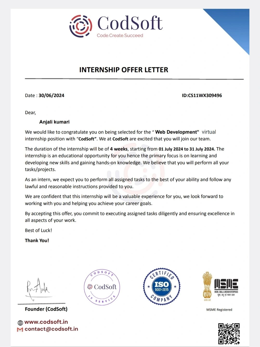 Anjali Kumari on LinkedIn: #codsoft #internship Anjali Kumari on LinkedIn: #codsoft #internship