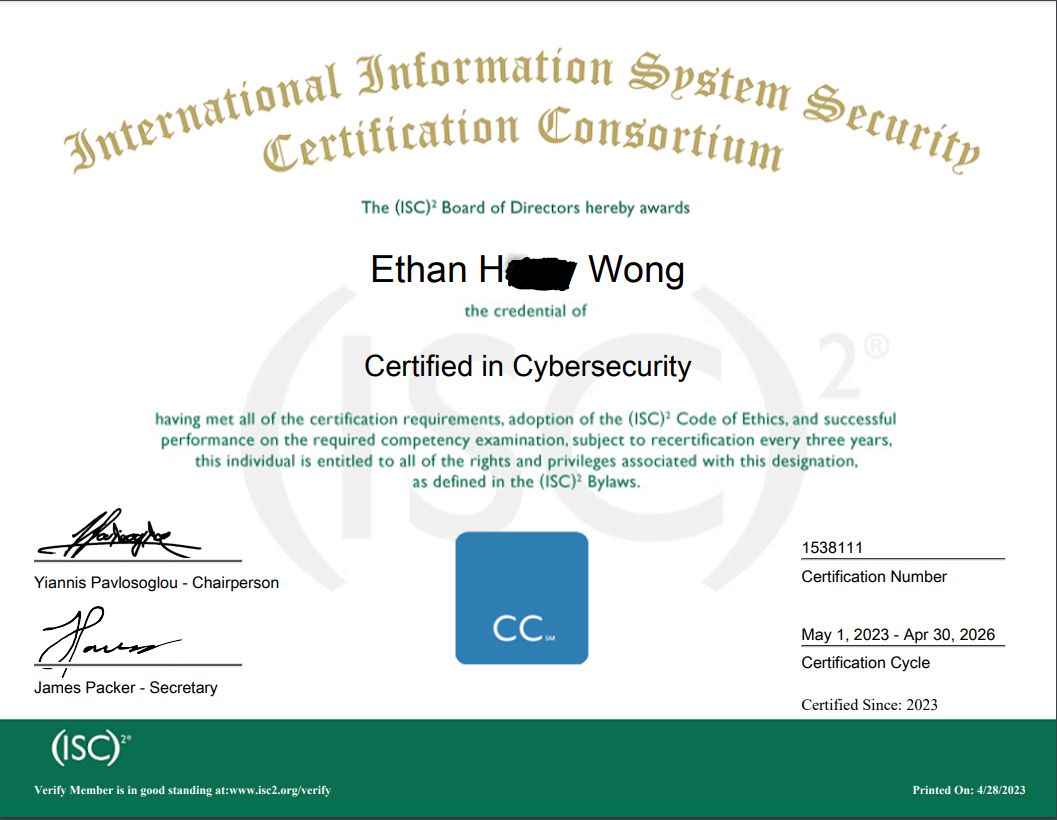 Ethan Wong on LinkedIn: #cybersecurity #isc2 #certifiedincybersecurity ... Ethan Wong on LinkedIn: #cybersecurity #isc2 #certifiedincybersecurity ...