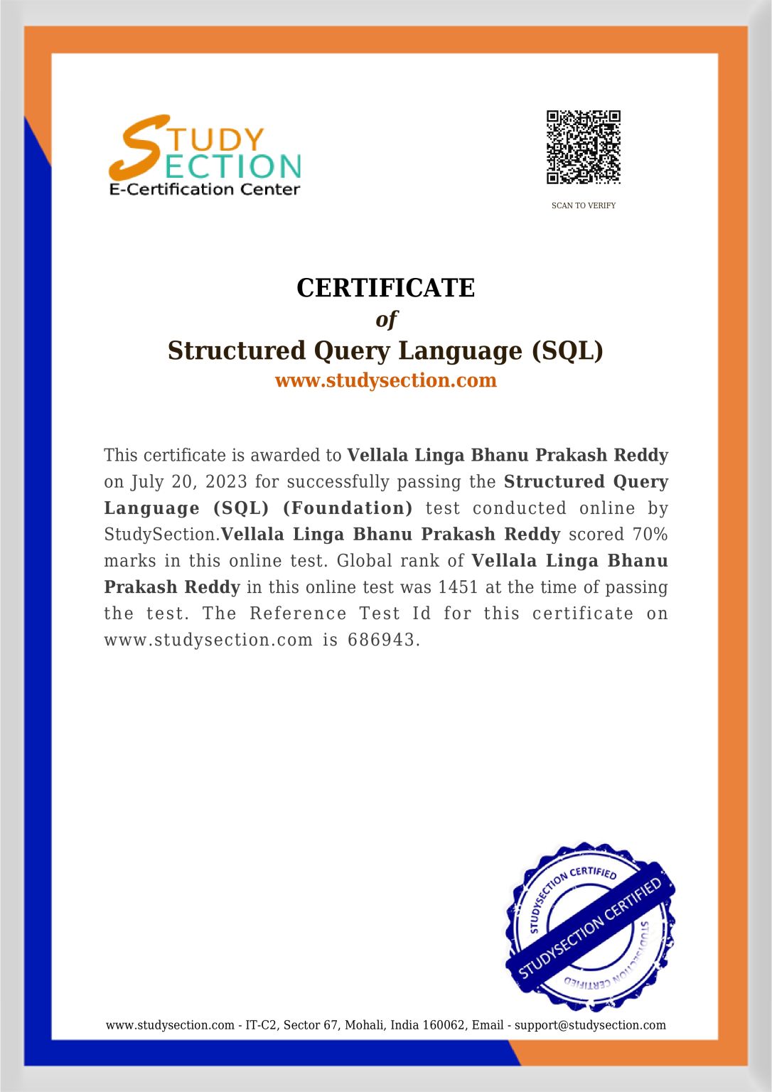 Bhanu Prakash Reddy Vellala Linga on LinkedIn: certificate of SQL ... Bhanu Prakash Reddy Vellala Linga on LinkedIn: certificate of SQL ...