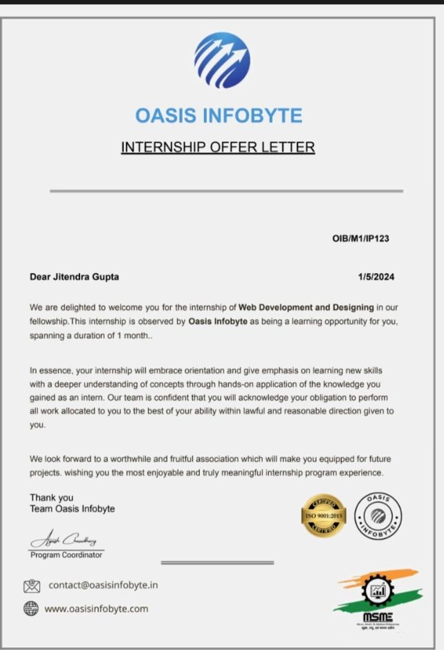 Jitendra Gupta on LinkedIn: #oasisinfobyteinternship #internship # ... Jitendra Gupta on LinkedIn: #oasisinfobyteinternship #internship # ...