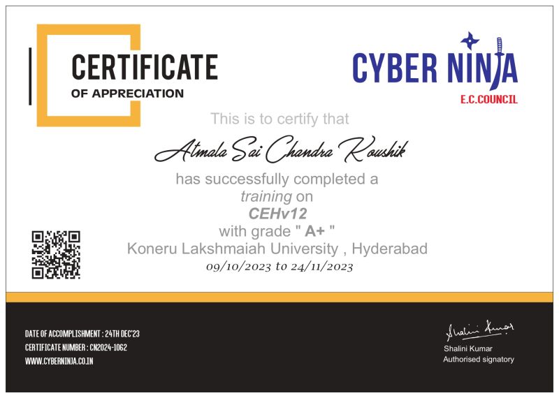 Atmala Sai Chandra Koushik on LinkedIn: #cehv12 #ethicalhacking # ... Atmala Sai Chandra Koushik on LinkedIn: #cehv12 #ethicalhacking # ...