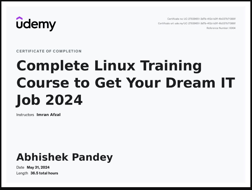 Abhishek Pandey on LinkedIn: #linux #certificate #udemy #tcs Abhishek Pandey on LinkedIn: #linux #certificate #udemy #tcs