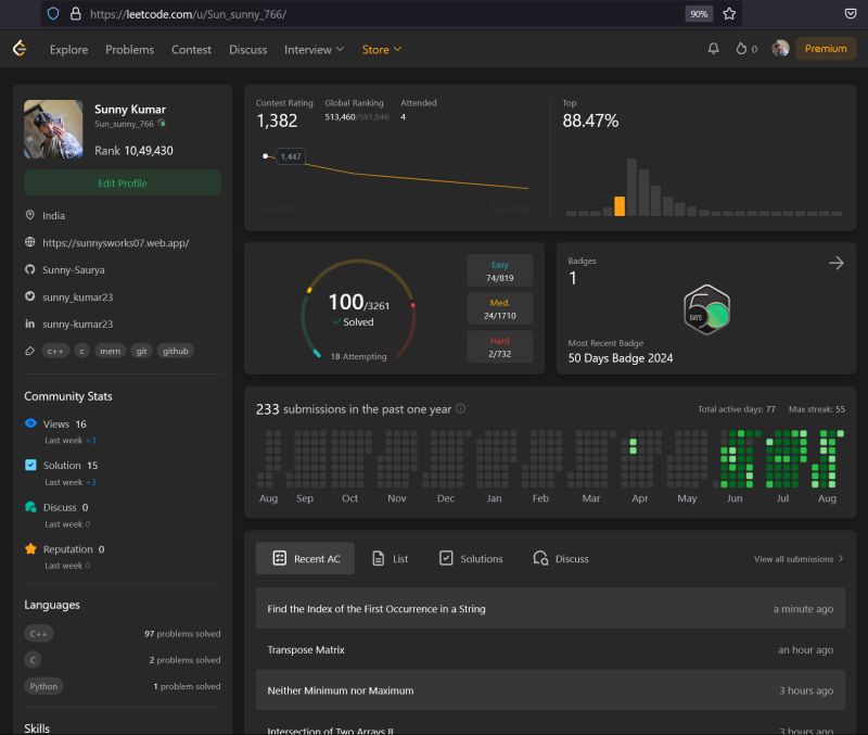 Sunny Kumar on LinkedIn: #leetcode #100daysofcode #problemsolving # ... Sunny Kumar on LinkedIn: #leetcode #100daysofcode #problemsolving # ...