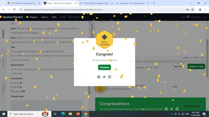 ROHIT AGRAWAL on LinkedIn: Earn 5 star badge in python in hackerrank ROHIT AGRAWAL on LinkedIn: Earn 5 star badge in python in hackerrank