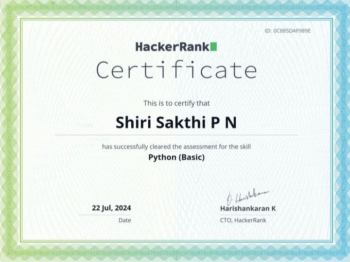 Shiri Sakthi P N on LinkedIn: #hackerank #assessmentskill #python Shiri Sakthi P N on LinkedIn: #hackerank #assessmentskill #python